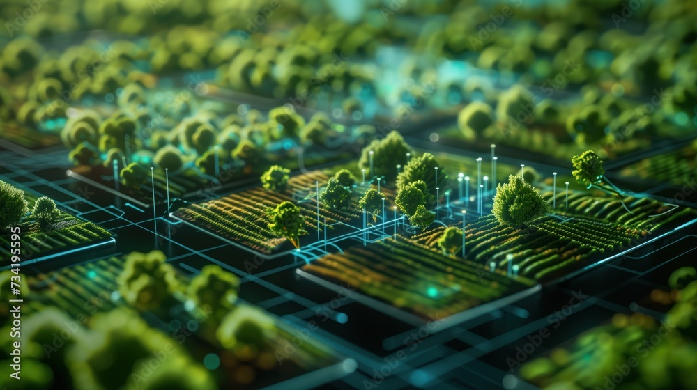 Holographic agricultural maps showing sustainable land use and crop ...