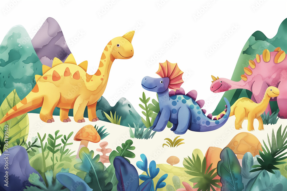 Prehistoric Playtime: Friendly Dinosaurs Roaming in a Lush Jurassic ...