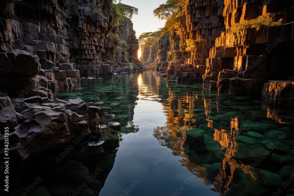 Underground Cave Waterfall Underground Natural Beauty., generative IA ...