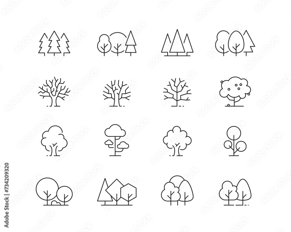 Trees and Woodland Icon collection containing 16 editable stroke icons ...