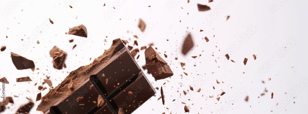 Chocolate bar piece explosion chunk candy broken isolated milk cocoa ...