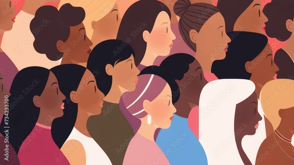 Feminist activists. Women of different ethnicities and cultures side by ...