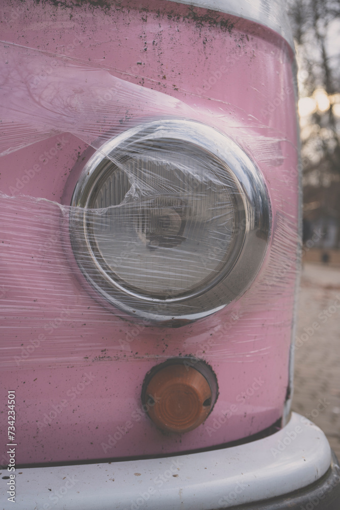 an old pink van that sells ice cream, coffee and donuts in the summer ...