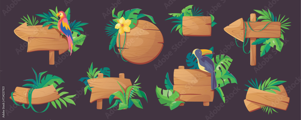 Jungle game sign boards mega set in cartoon graphic design. Bundle ...