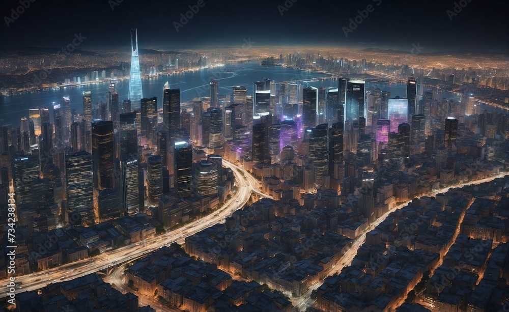 Abstract night cityscape background. Night city fantasy world. bight ...