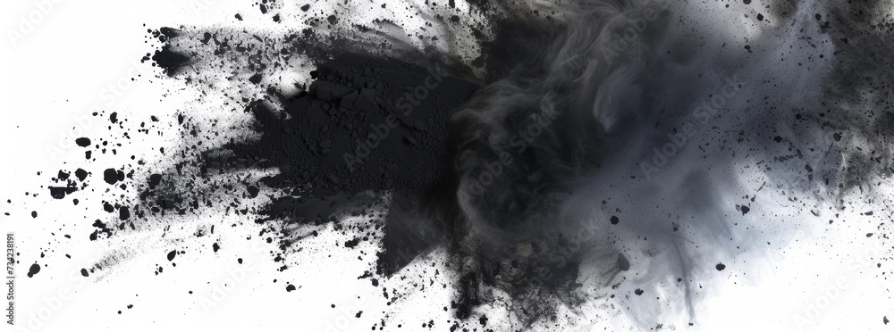Black charcoal powder dust paint white explosion explode burst isolated ...