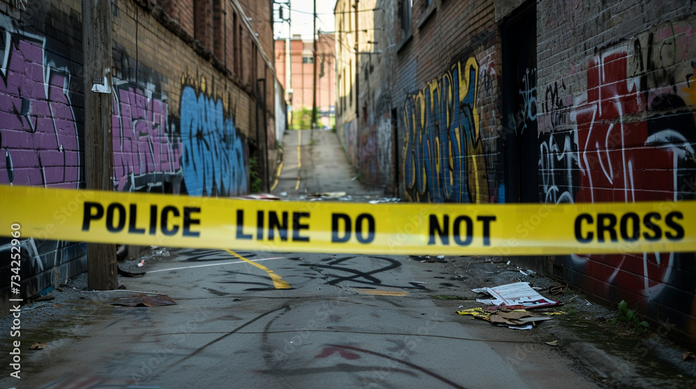 Yellow Tape Showing Text "Police Line Do Not Cross" Restricting a Crime ...