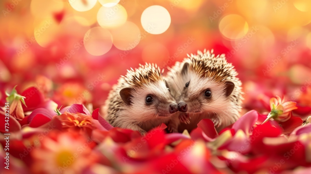 Hedgehog couple sharing a quiet moment amidst flower petals generative ...