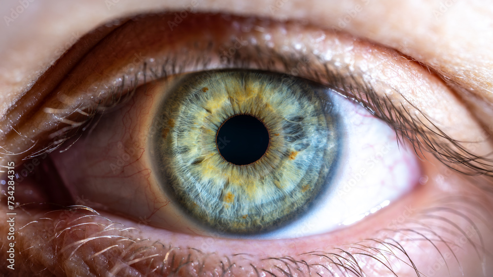 Female Blue-Green Colored Eye with brown pigment spots. Pupil Closed ...