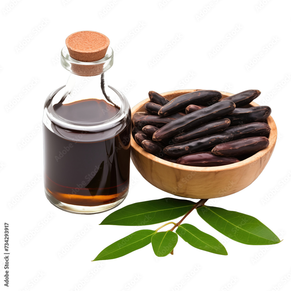 fresh raw organic carob oil in glass bowl png isolated on white ...