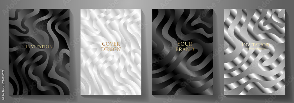 Premium cover design set with black and silver lines and gradient ...