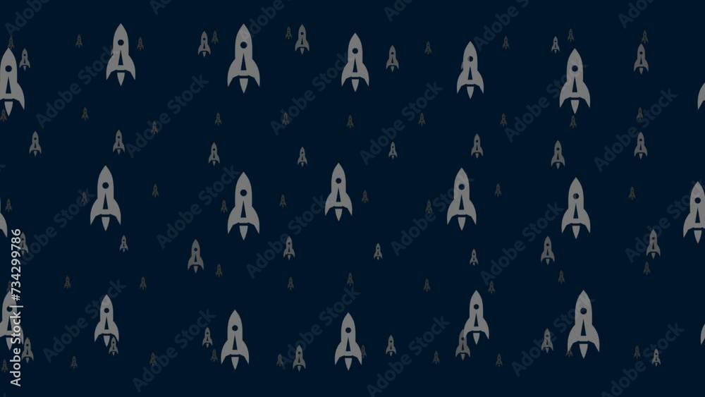 Rockets float horizontally from left to right. Parallax fly effect ...