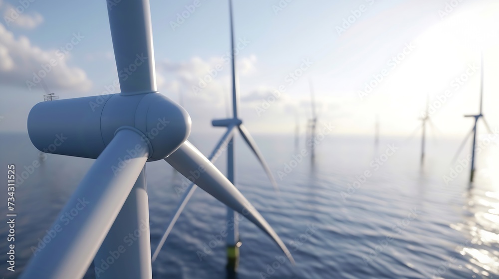 Generative AI : Offshore wind turbines farm on the ocean. Sustainable ...