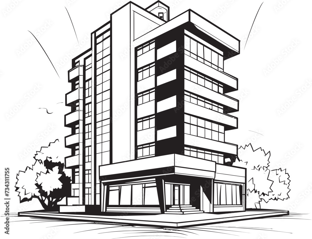 Charcoal High Rise Blueprint Vector Building Sketch in Noir Noir Mixed ...