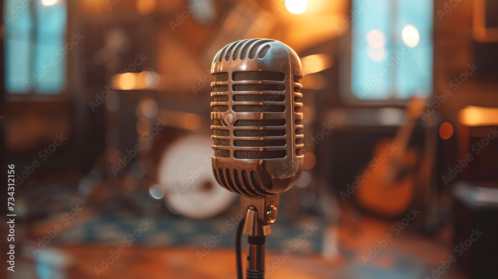 1950's - 60's professional microphone in recording studio, Vintage ...