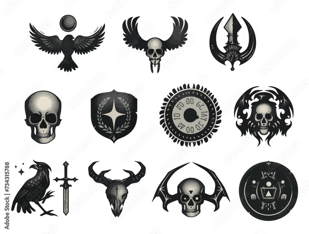 Gothic Symbols Array, Dark Themed Iconography Set Stock Vector | Adobe ...