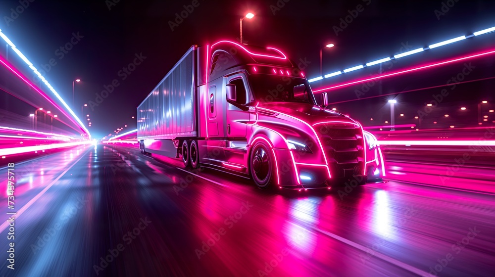 ruck Transportation logistics, this black commercial truck blurs past ...