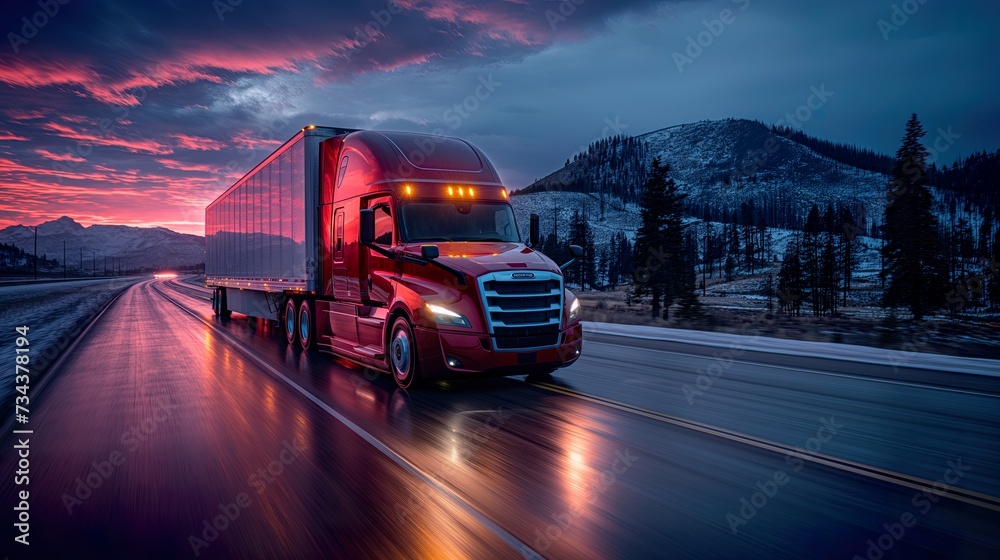 Truck Transportation logistics defined by a powerful commercial semi ...
