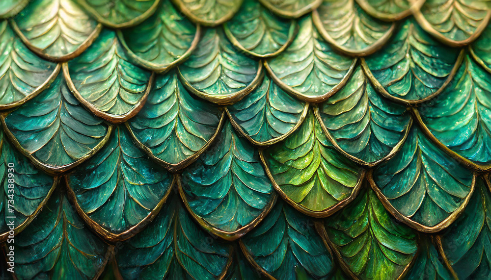 metallic green-blue dragon scales glistening in forest light, evoking ...