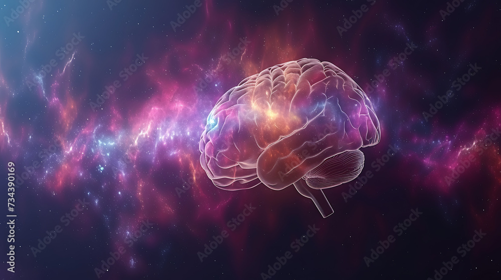 background image of brain with galaxies and lights in space, in the ...