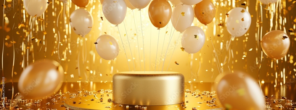 Podium birthday balloon gift gold background product festive golden ...