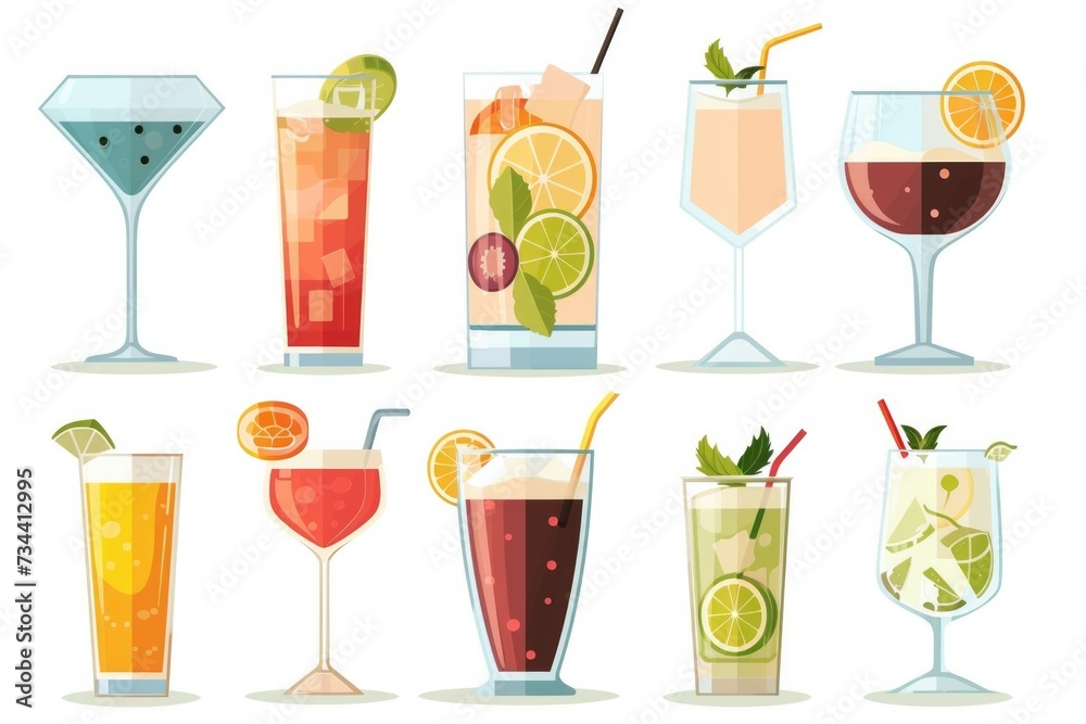 Drinks set flat cartoon isolated on white background. Vector ...