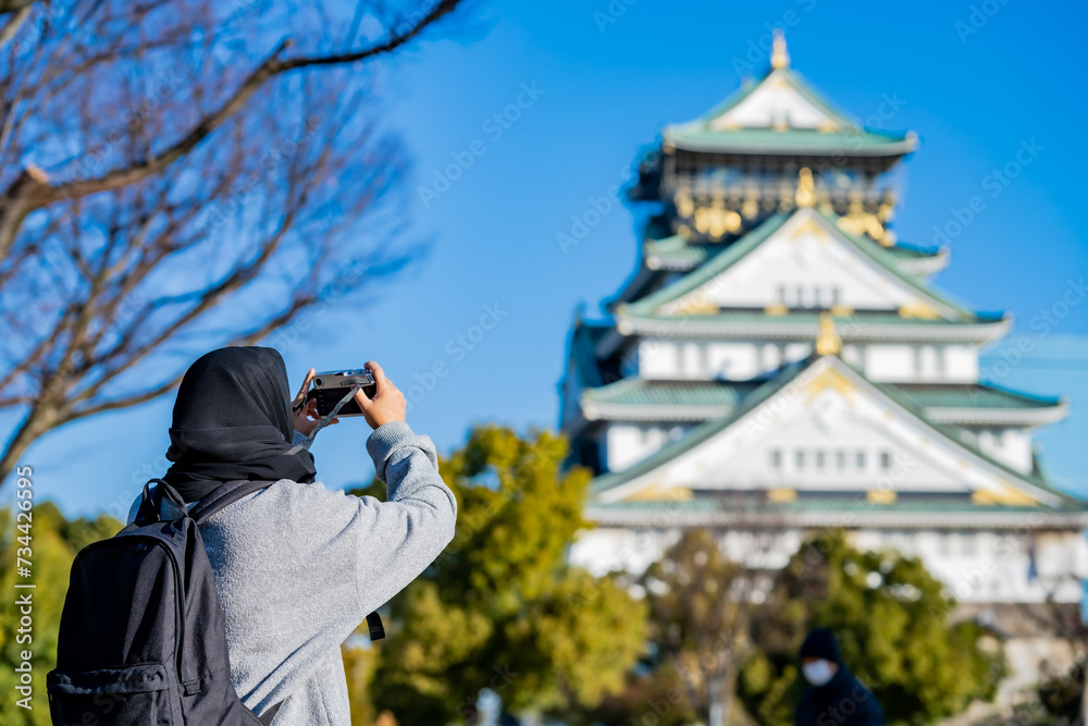 Travel, Muslim travel, Asian Muslim female tourist walking and visitor ...