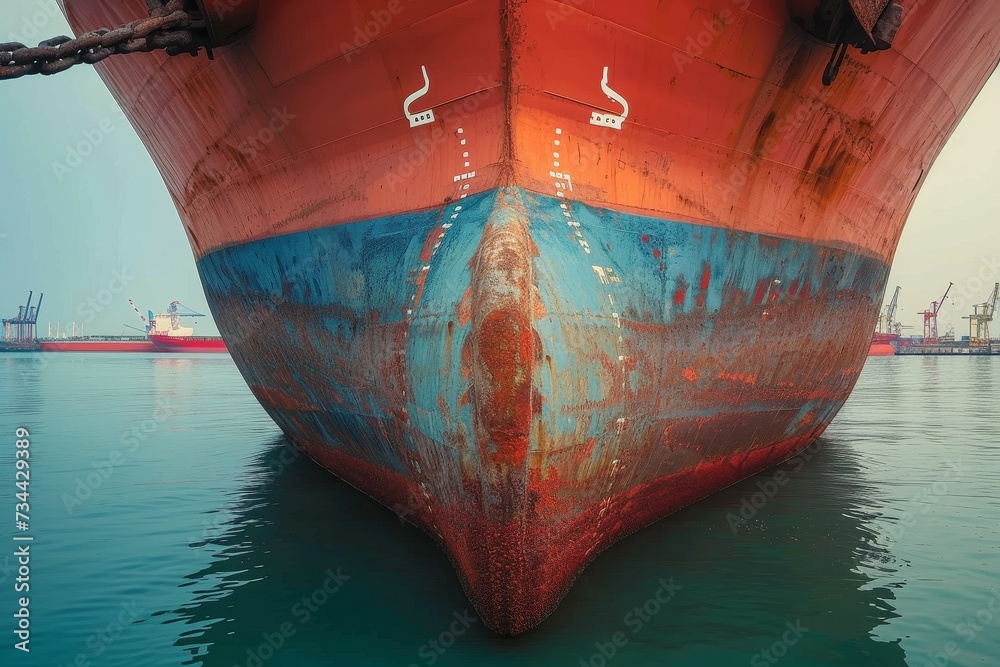 A majestic red ship sails through the open waters, showcasing the ...