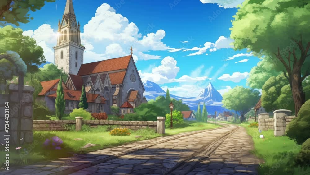 Animated illustration of a building for a place of worship in the ...