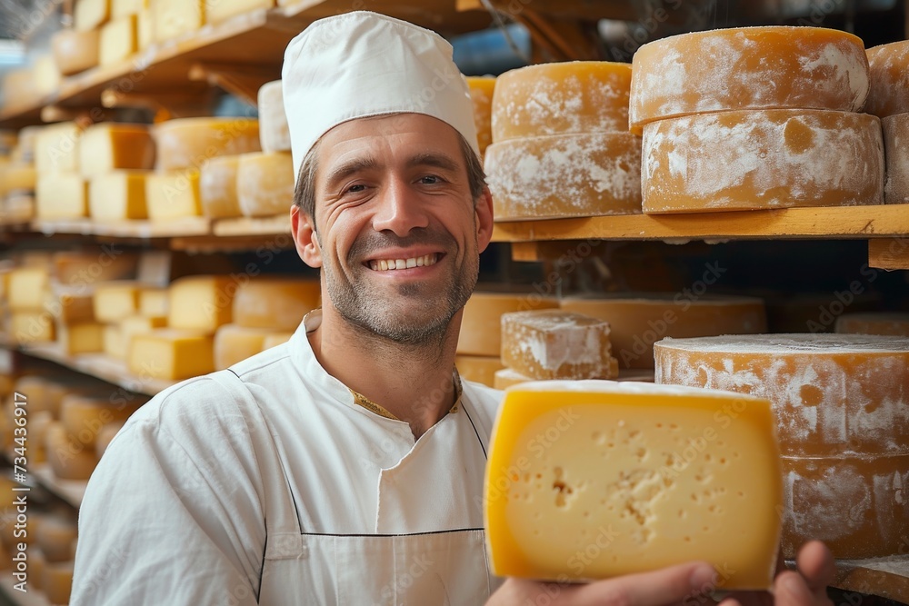 A passionate cheesemaker delicately crafts a variety of cheeses indoors ...