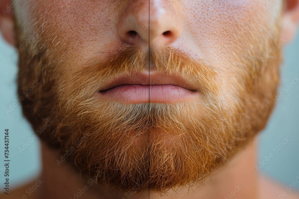 A rugged man with a well-groomed beard and mustache stares intently ...