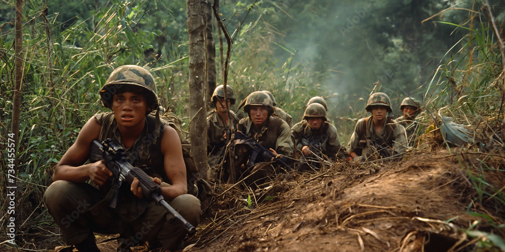 Allied soldiers on battlefield in Vietnam war - historical combat ...