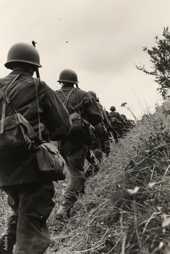 squad of Allied soldiers on world war 2 battlefield - historical combat ...