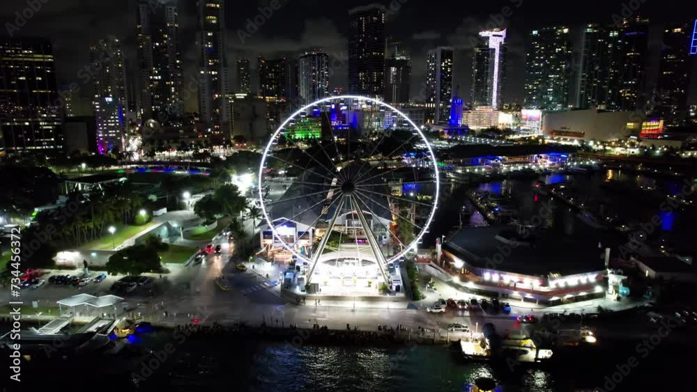 Illuminated Ferris Wheel At Miami Florida United States. Ferris Wheel ...