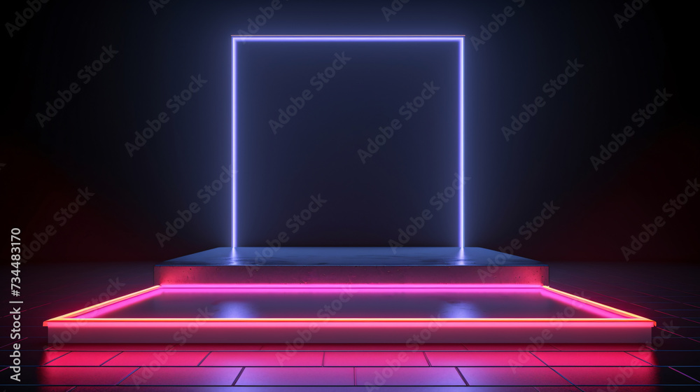 Abstract neon light geometric background. Rectangle stage product ...