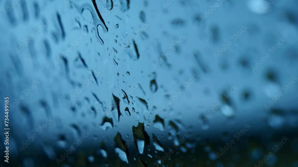 Raindrop on window blue background aqua bubble texture. Rainy water ...