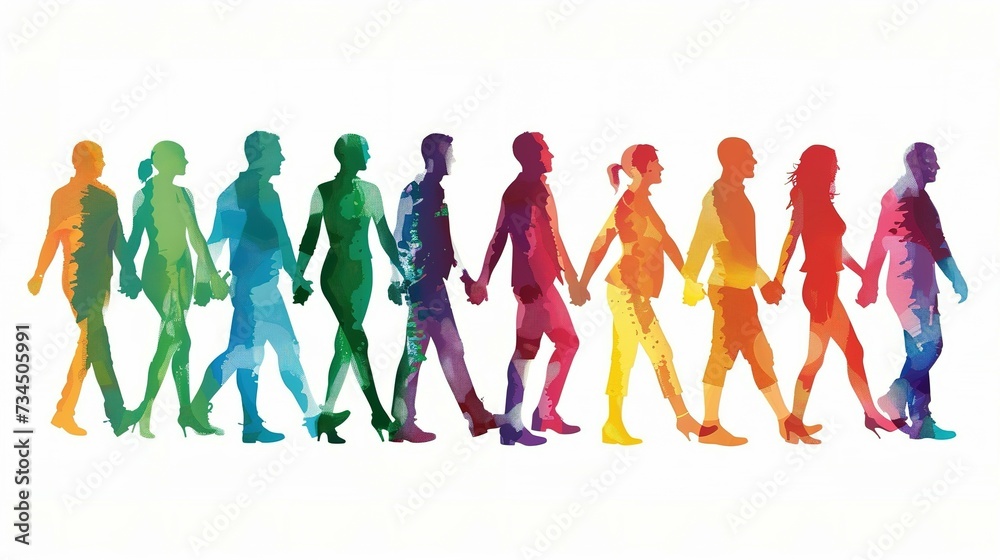 People of all colors holding hands, inclusive business mindset values ...