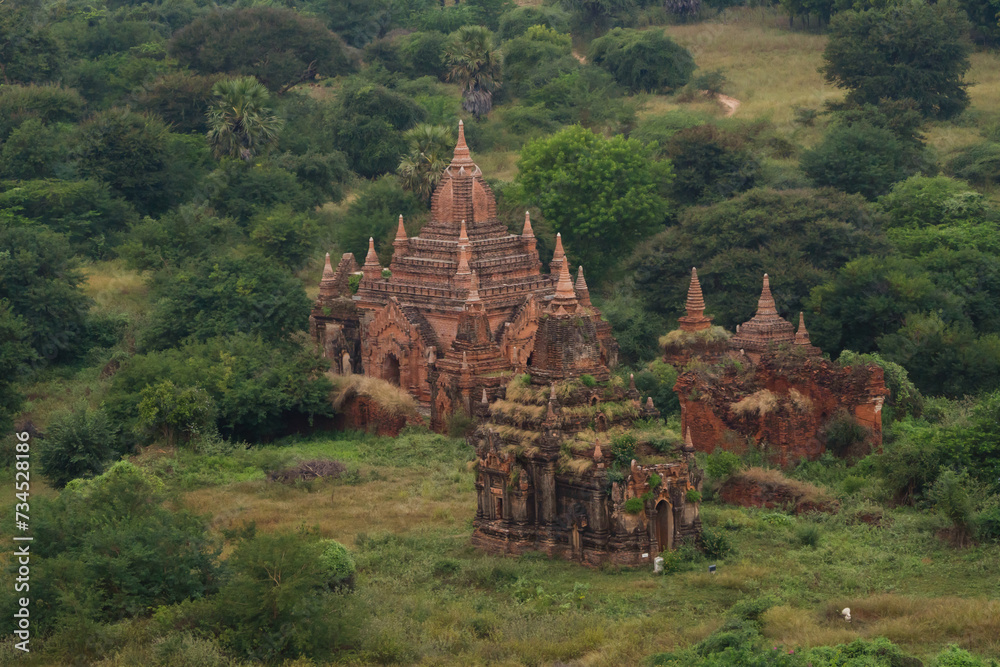 Aerial top view of burmese temples of Bagan City from a balloon, unesco ...