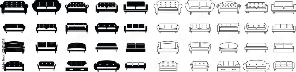 Set of Sofa, couch icons in flat styles editable stock. Outline signs ...