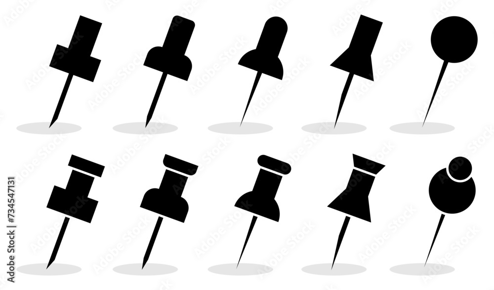 push pin set icon. bulletin symbol design, minimalist isolated on white ...