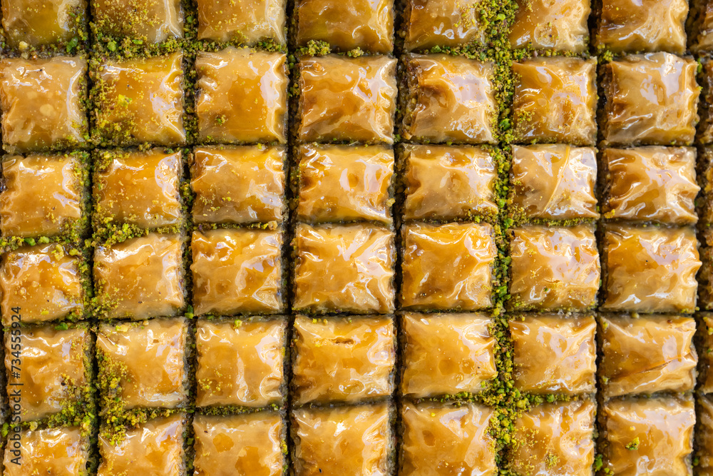 Turkish Dessert Background, Traditional Turkish Pistachio Sugarpare ...