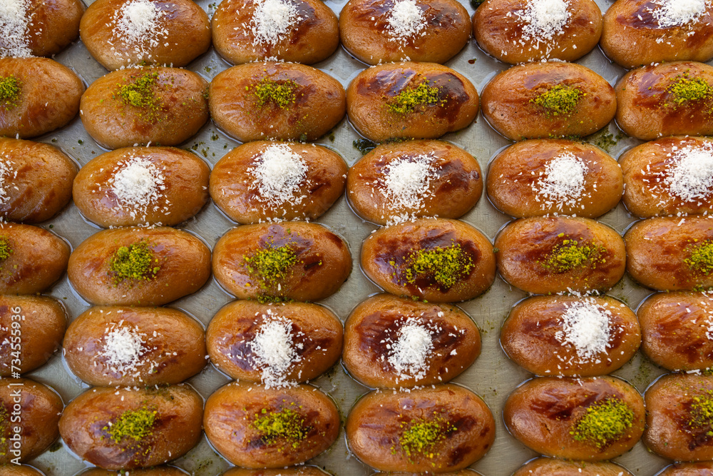 Turkish Dessert Background, Traditional Turkish Pistachio Sugarpare ...