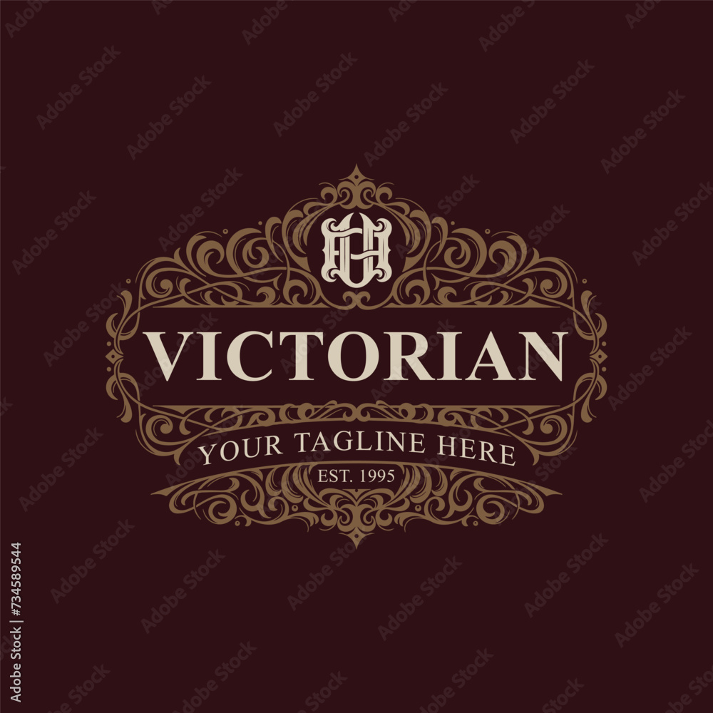 Victorian style monogram with initial AU or UA. Badge logo design. can ...