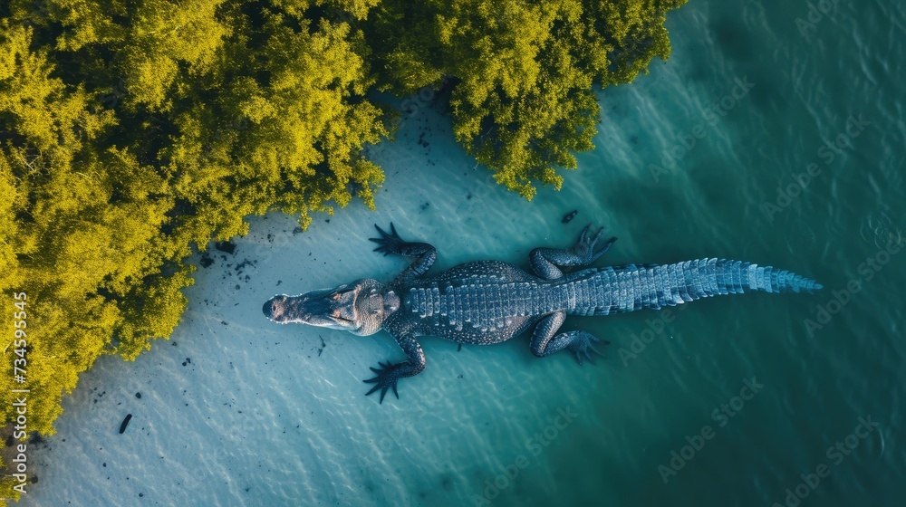 Aerial view captures a crocodile at Cayo Centro, showcasing its ...