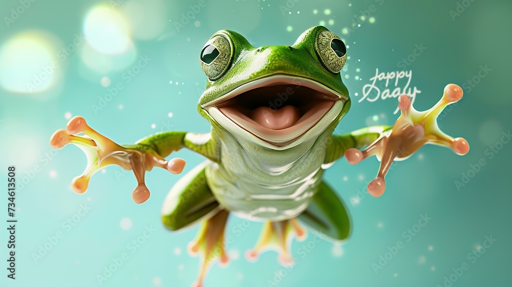 Leap day, 29 February 2024 greeting card with cute Green Frog and Happy ...