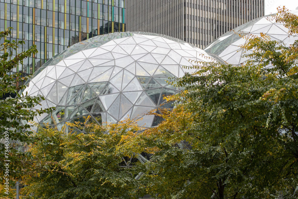 Seattle, WA, USA - Oct 24, 2023: Exterior view of the Spheres, three ...