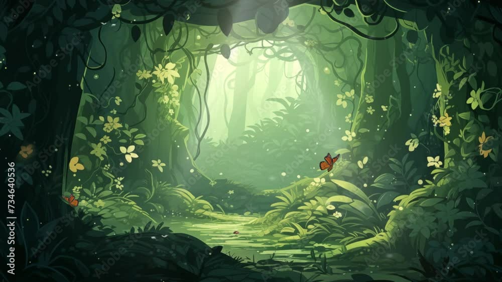 illustration glowcore flat design lush vines growing. seamless looping ...