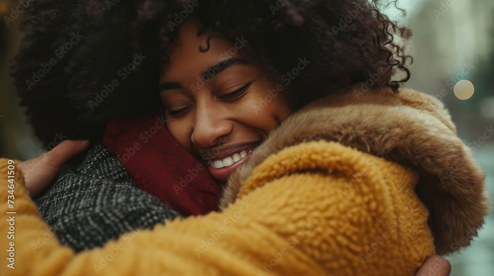 Visual depiction of a reunion hug, capturing the pure joy of ...