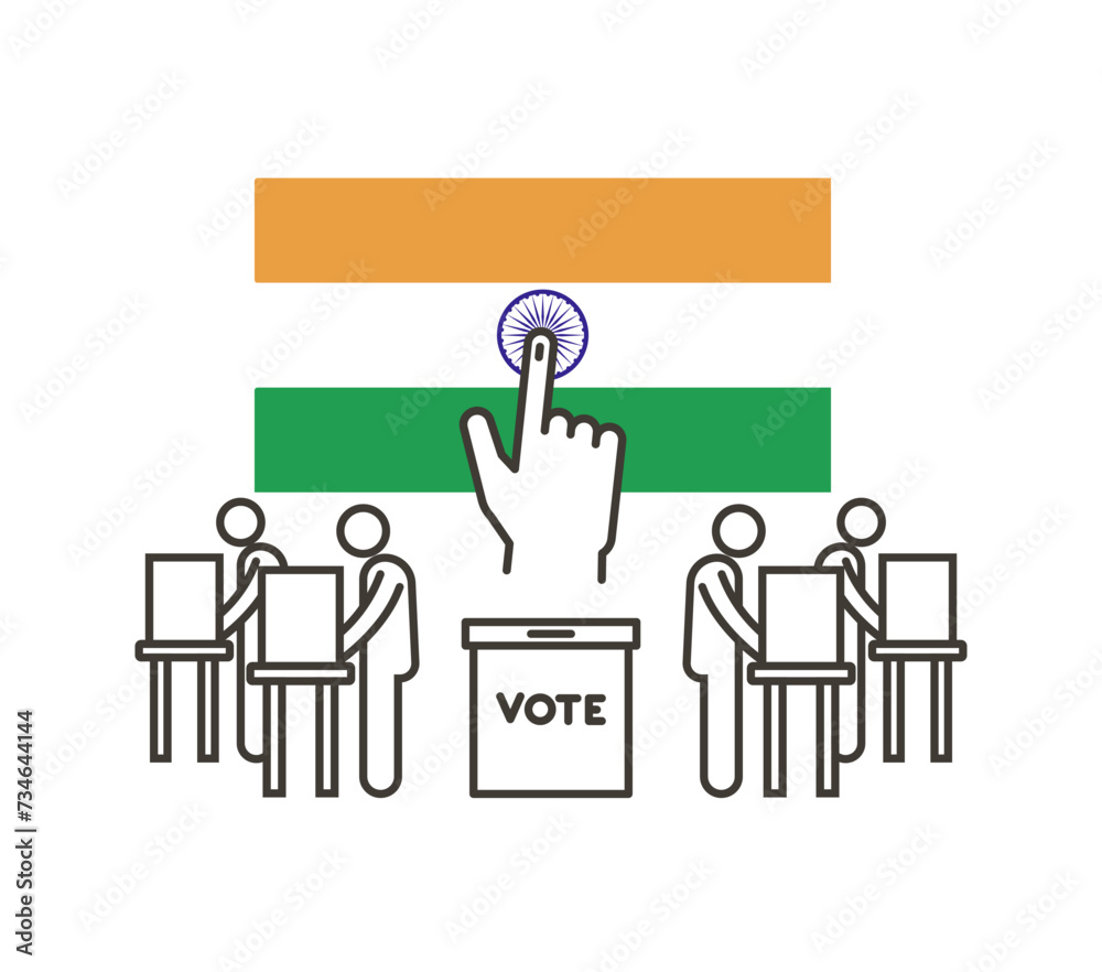 2024 general election icon. Four voters at individual booths, central ...