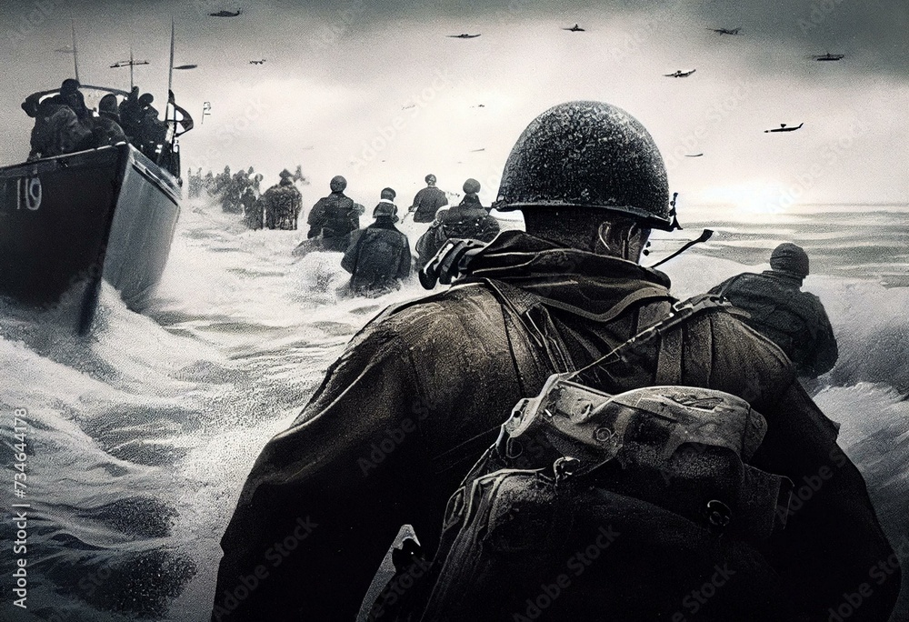Original illustration of the allied D-Day invasion of Europe in 1944 ...